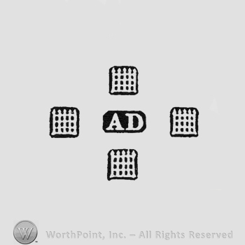 Mark with The letters "AD" and four gates. | #121660