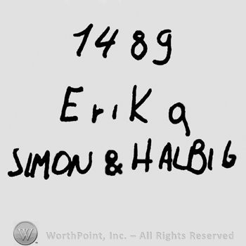Mark with Number 1489 over Erika written with | #132230
