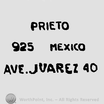 Mark with The text "PRIETO 925 MEXICO AVE. JUAREZ | #142589