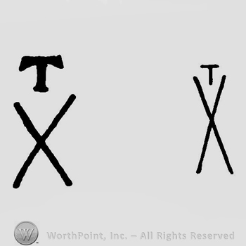 Mark with Two crossed lines with letter T written | #157704