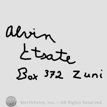 Mark with The text "Alvin Etsate Box 372 Zuni". | #176210