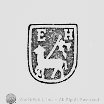 Mark with Animal and flag; initials E H. | #195066