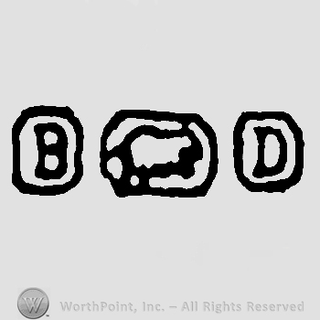 Mark with The letters "B D", a shape like an | #23569
