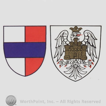 Mark with Heraldry: Two shields , first bicolor | #526669