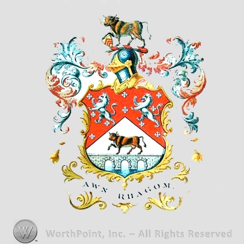 Mark with Heraldry: cow, shield, helmet, lions, | #527283