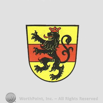 Mark with Heraldry: shield, red bar, lion with | #531613