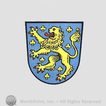 Mark with Heraldry: shield, lion rampant, clover | #532426