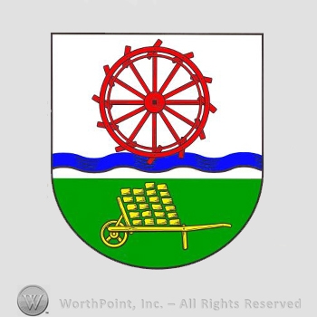 Mark with Heraldry: shield, wavy line, watermill, | #532507