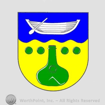 Mark with Heraldry: shield, boat, bottle, green | #532629