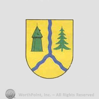Mark with Heraldry: tower, pine tree, wavy lines. | #534008
