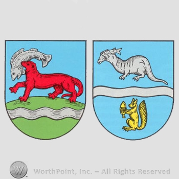 Mark with Heraldry: shields, wavy bars, otter, | #538195
