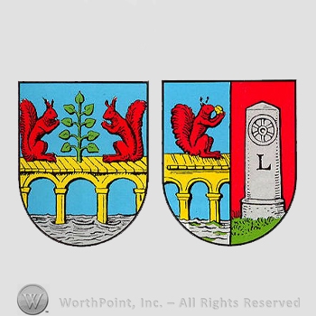 Mark with Heraldry: shields, squirrels, bridge, | #540526