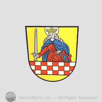 Mark with Heraldry: shield, chequered bar, saint, | #540554