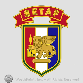 Mark with The text "SETAF", and a shield with a | #637237