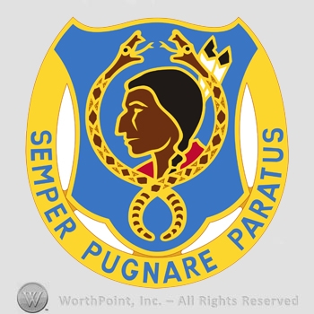 Mark with A shield, two snakes, an Indian's head, | #658686