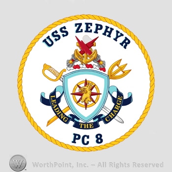 Mark with A disc , the text ''USS ZEPHYR" and "PC | #678732