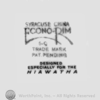 Mark with The text "SYRACUSE CHINA ECONO-RIM S-Q, | #712894