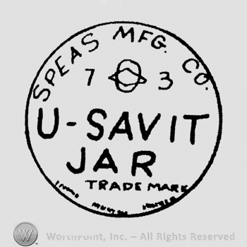 Mark with The text "SPEAS MFG. C0 73 U-SAVIT JAR | #71318