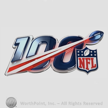 Mark with The number 100, a line, two football, a | #715831