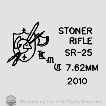 Mark with The text "STONER RIFLE SR-25 7.62 MM | #789580