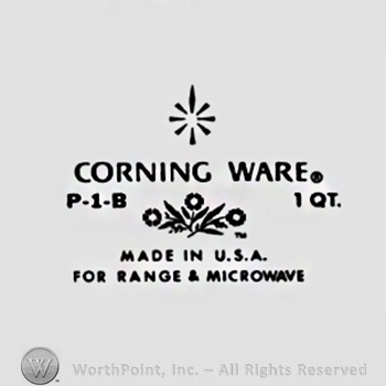 Mark with The text "CORNING WARE 1 QT P 1 B MADE | #789635