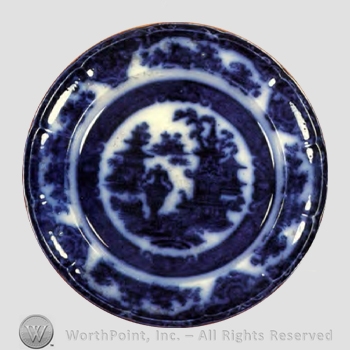 Mark with Flow Blue Pattern: THE TEMPLE; plate. | #863196