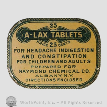 Mark with The text "A-LAX TABLETS, PRICE 25 | #864956