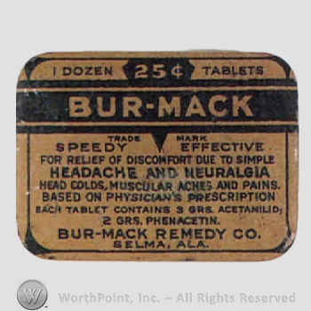 Mark with The text "1 DOZEN 25$ TABLETS, BUR-MACK | #865003