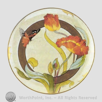 Mark with China Pattern: Red/orange tulips with | #869161