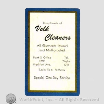 Mark with The text "Compliments of Volk Cleaners | #878211