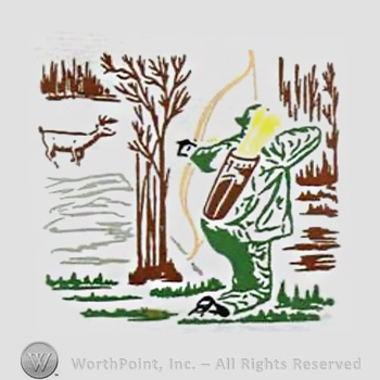 Mark with A hunter, a bow, a deer and trees. | #906685