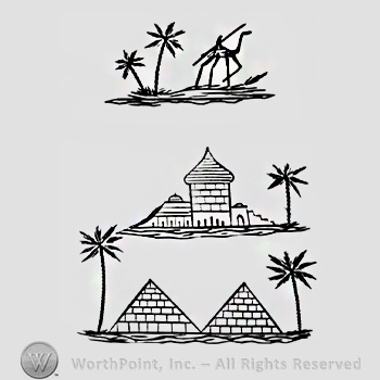 Mark with Palm trees, pyramids, a building and a | #907778