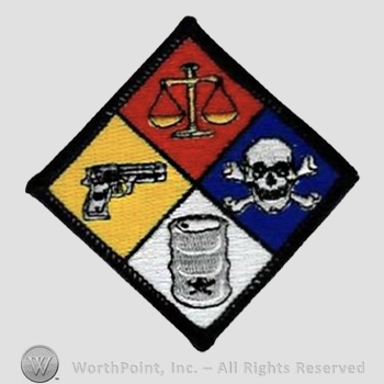 Mark with A weighing balance, a gun, a skull, a | #934635